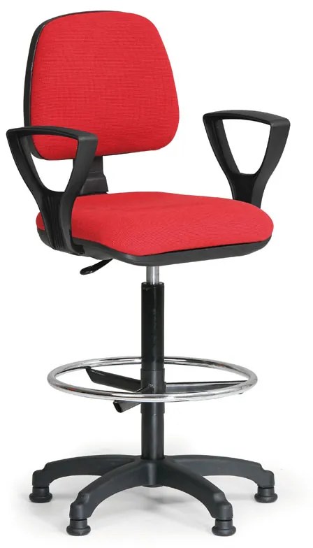 B2B Partner Zvýšená látková pracovní židle MILANO s područkami, opěrka nohou, kluzáky, červená