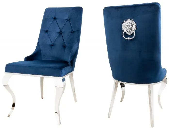 Noble Home Královsky modrá sametová židle se lvem Modern Barock