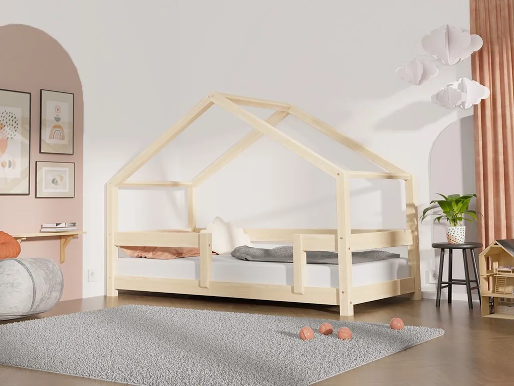 Benlemi Dětská domečková postel LUCKY s pevnou bočnicí Barva: Šalvějová zelená, Rozměr: 90 x 200 cm