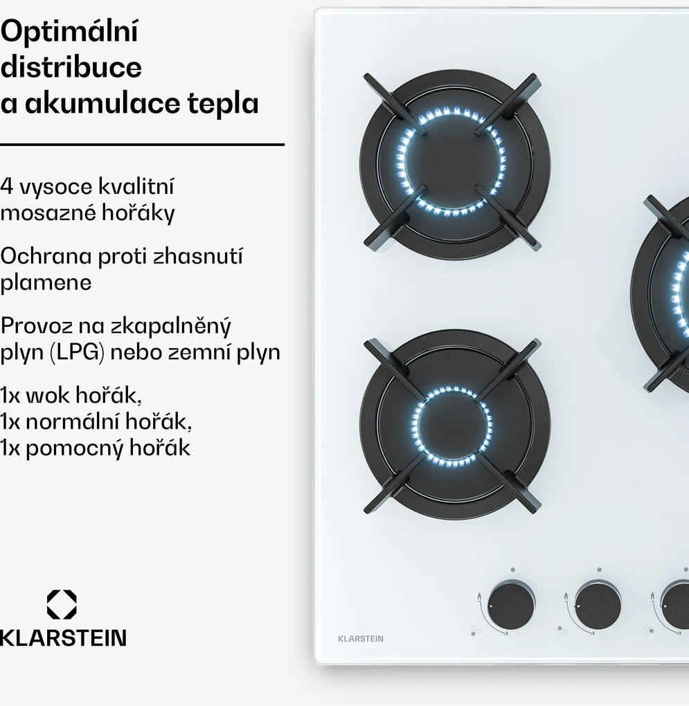 Klarstein Goldflame plynová varná deska | 3 hořáky s elektrickým zapalováním | zemní plyn & LPG | 5800 W | 45 cm