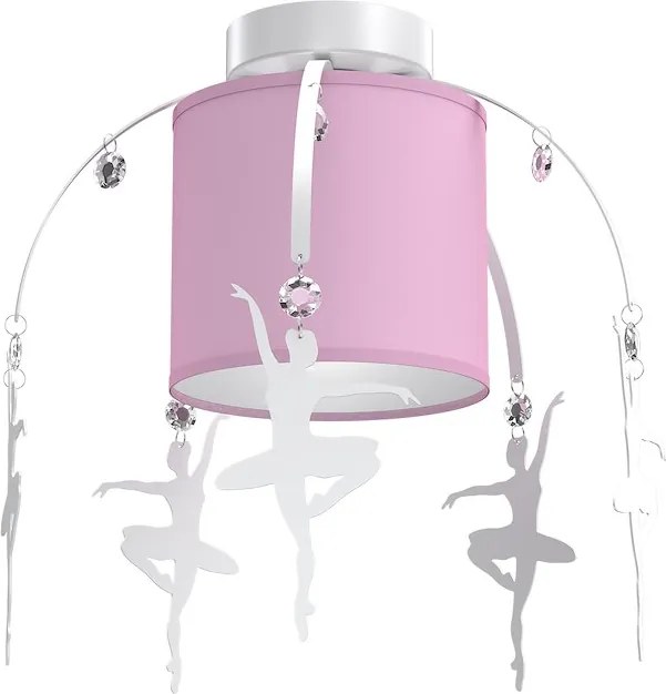 Dětské stropní svítidlo Baletnica white, 1x růžové textilní stínítko, w