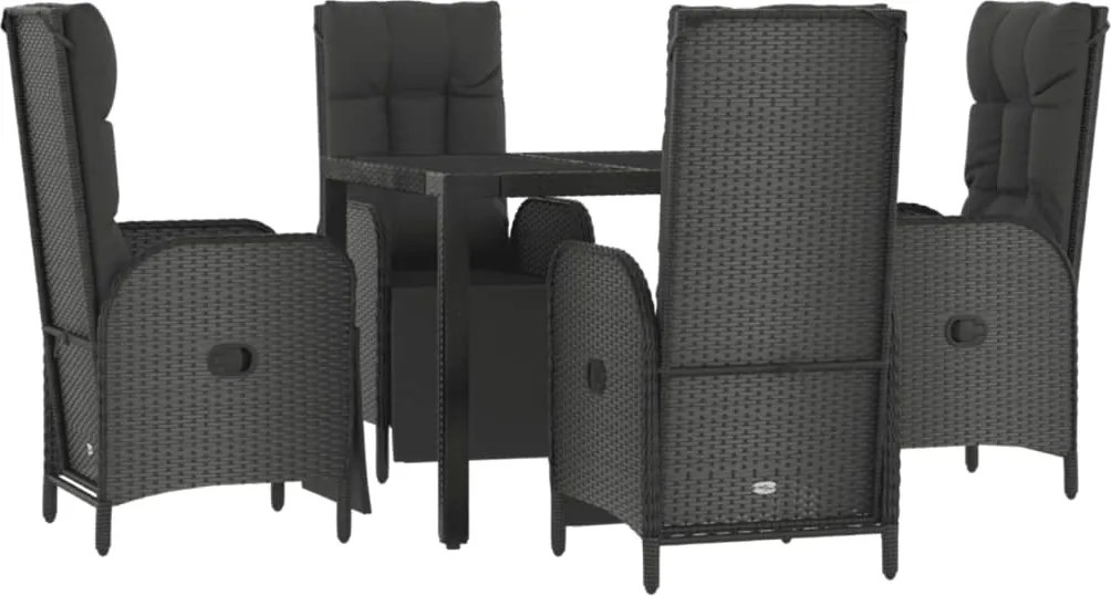 5dílný zahradní jídelní set s poduškami černý polyratan 3185060