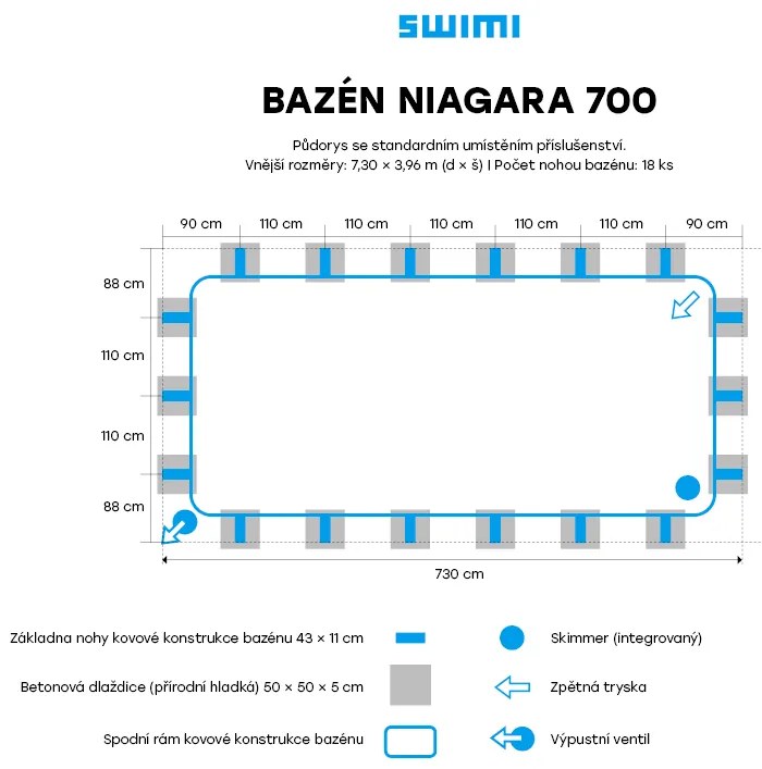 Technypools Bazén NIAGARA 700 7,35 x 3,95 x 1,25 m (9904P) Barva: modrá