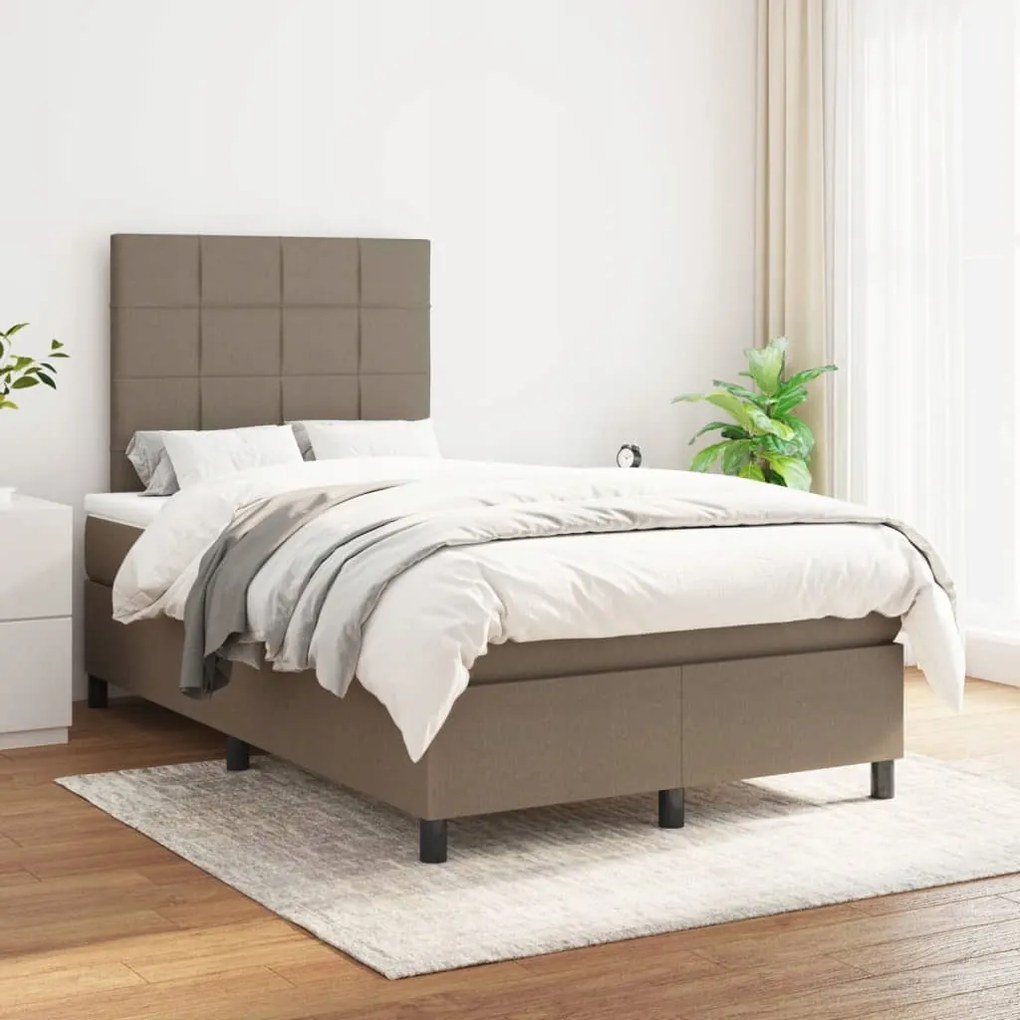 Box Spring Postel S Matrací Textil Taupe Blok se čtverci 120 x 200 cm