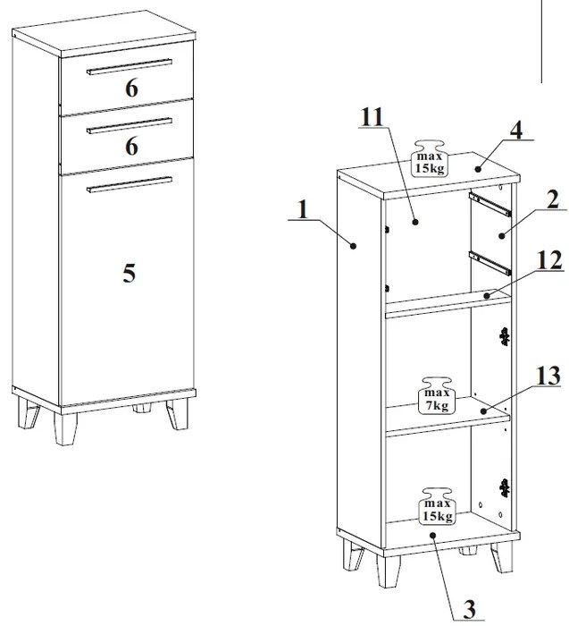 Koupelnová boční skříňka South, bílá/dub riviera