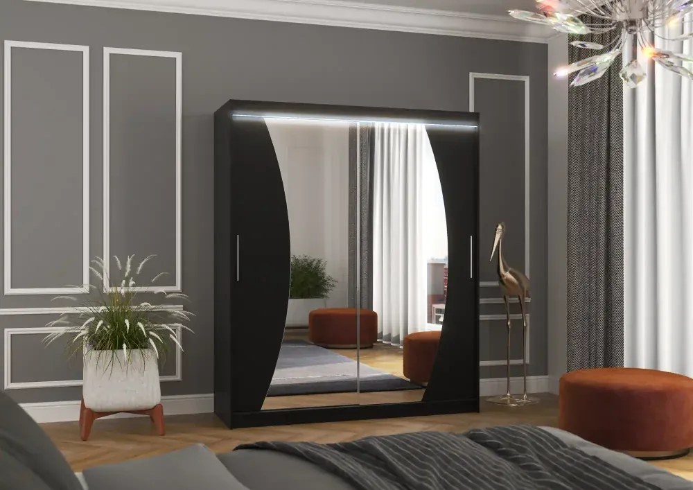 Posuvná skříň se zrcadlem a LED osvětlením DOLORES 180