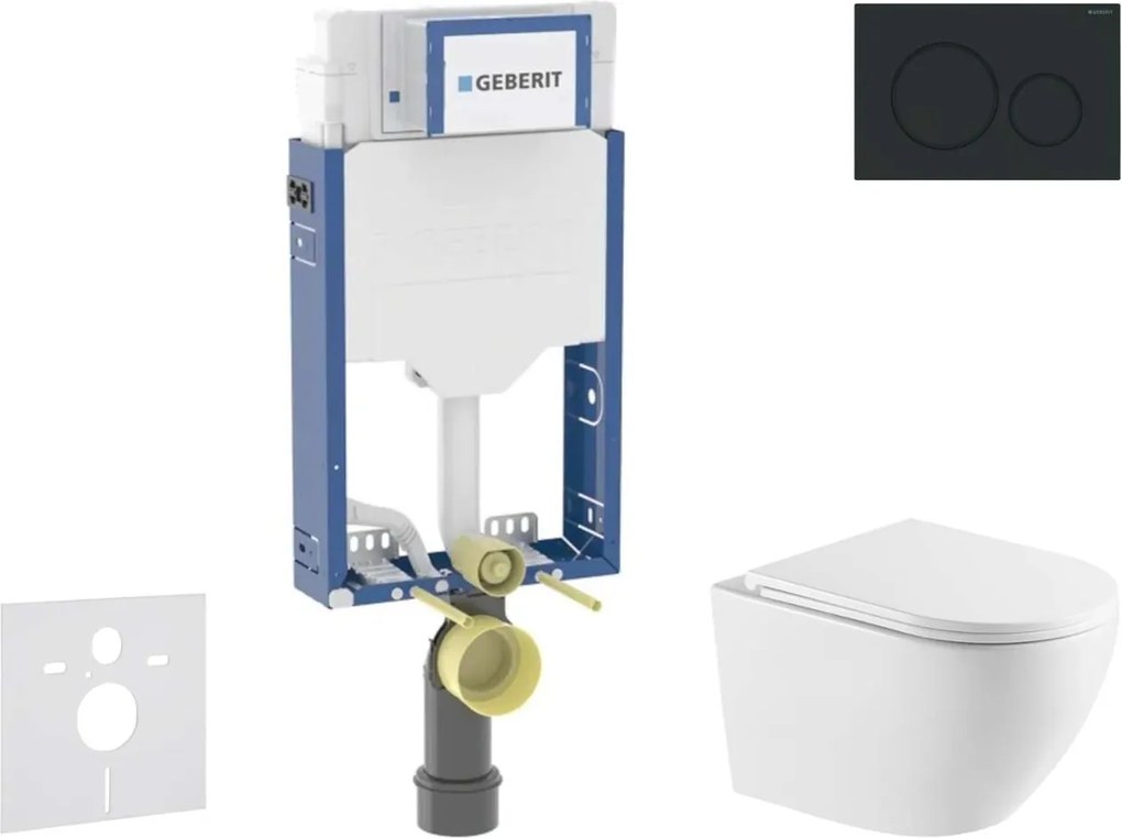 Geberit Kombifix - Set předstěnové instalace, klozetu Oudee a sedátka softclose, tlačítko Sigma20, matná černá/černá SANI15CA5156
