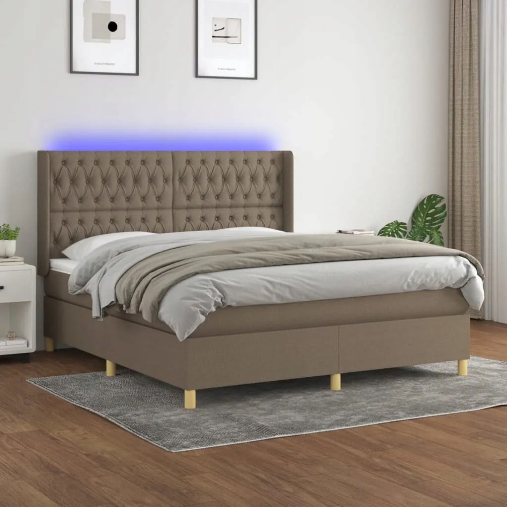 Box Spring Postel S Matrací A Led Textil Taupe Prošívaný design 160 x 200