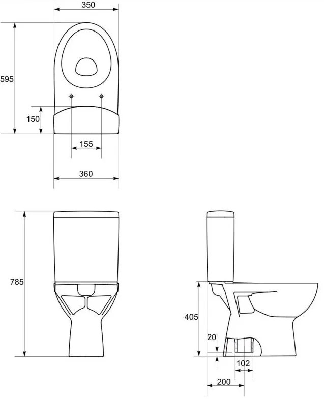 Cersanit PARVA - WC kombi + antibakteriální sedátko, vertikální odpad, K27-003