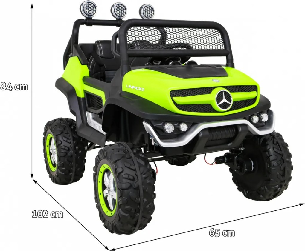 Ramiz Mercedes Benz Unimog elektrické autíčko pro děti zelené + pohon 4x4
