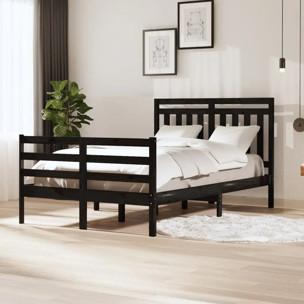 3100628 vidaXL Rám postele černý masivní dřevo 120 x 190 cm Small Double