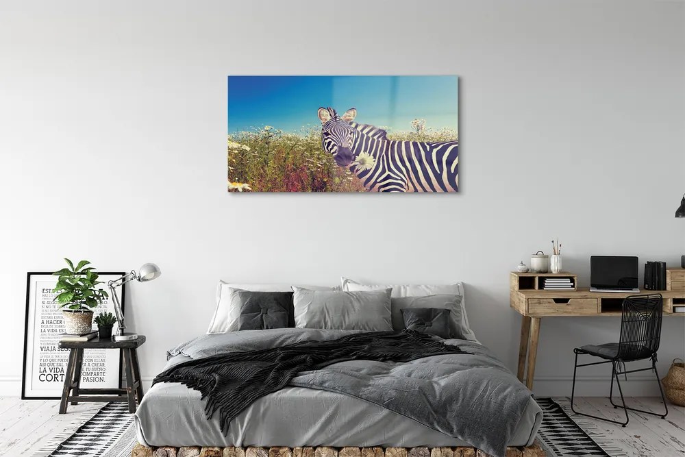 akrylový obraz zebra květiny 125x50 cm