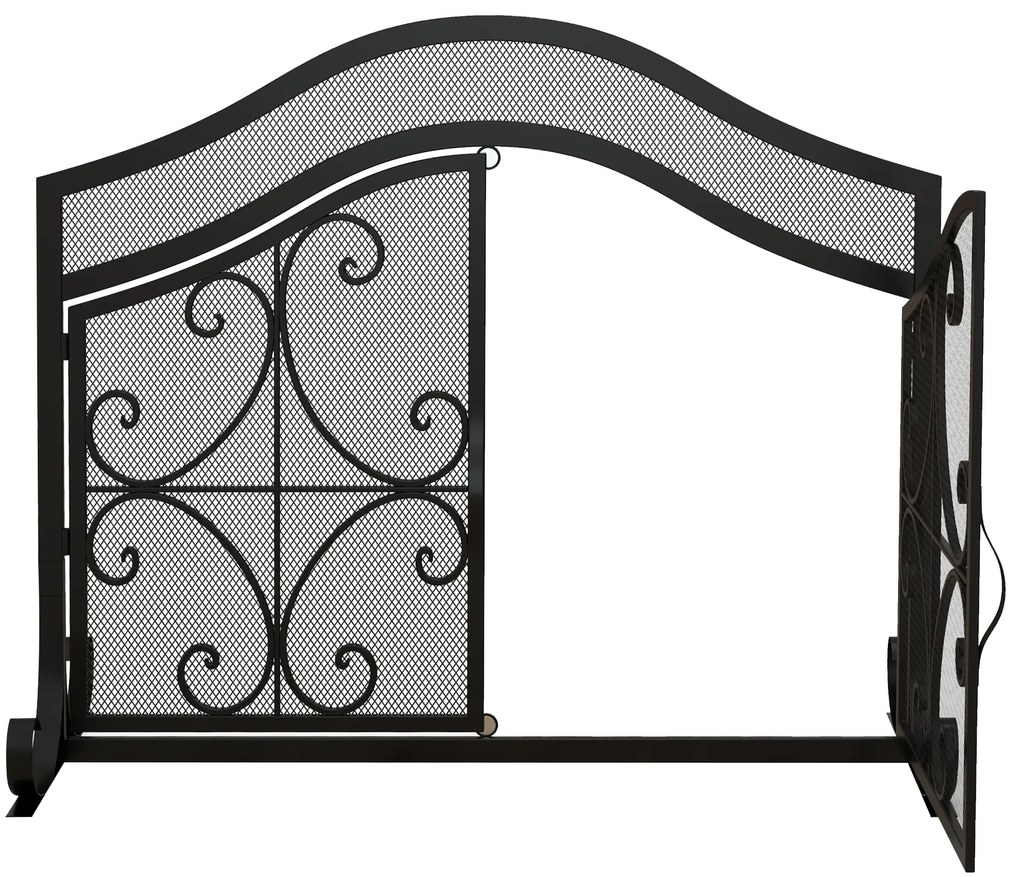 HOMCOM Krbová bezpečnostní mřížka, krbová mřížka s magnetickými dvířky, bezpečnostní mřížka na kamna, ochrana proti jiskrám do obývacího pokoje, ocel…
