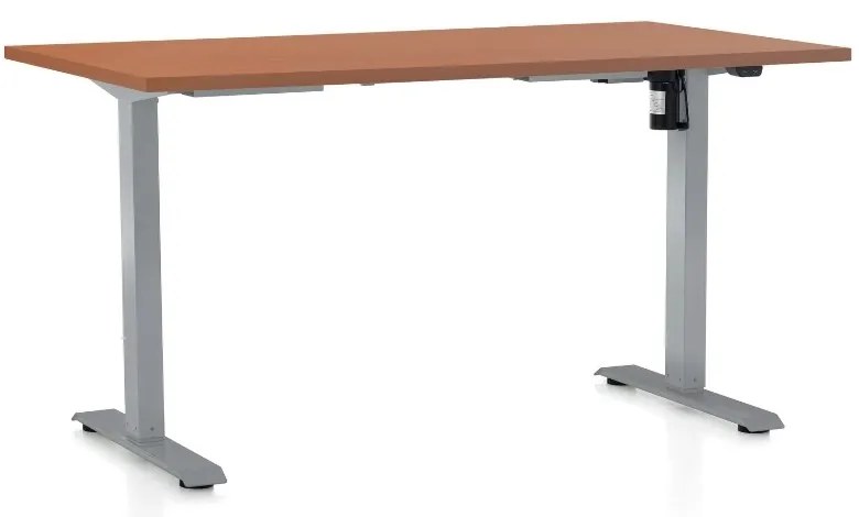 Výškově nastavitelný stůl OfficeTech A, 120 x 80 cm, šedá podnož, třešeň