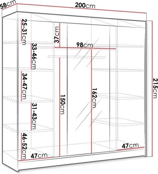 Šatní skříň DANIELLA 1 - šířka 200 cm, bílá