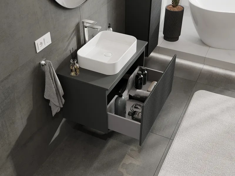Mexen Rivel, koupelnová skříňka 80 cm, 1 zásuvka, drážkovaná, grafitová matná, 91A20-08047-1-BF66