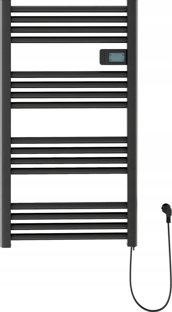 Erga Pago, elektrické topné těleso 960x540 mm s digitálním termostatem, 500W, černá matná, ERG-LAV-GRZE-E-ALU-960540-BK