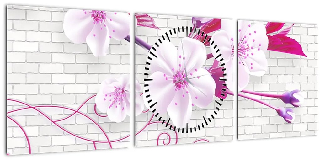 Obraz větévky s květy (s hodinami) (90x30 cm)