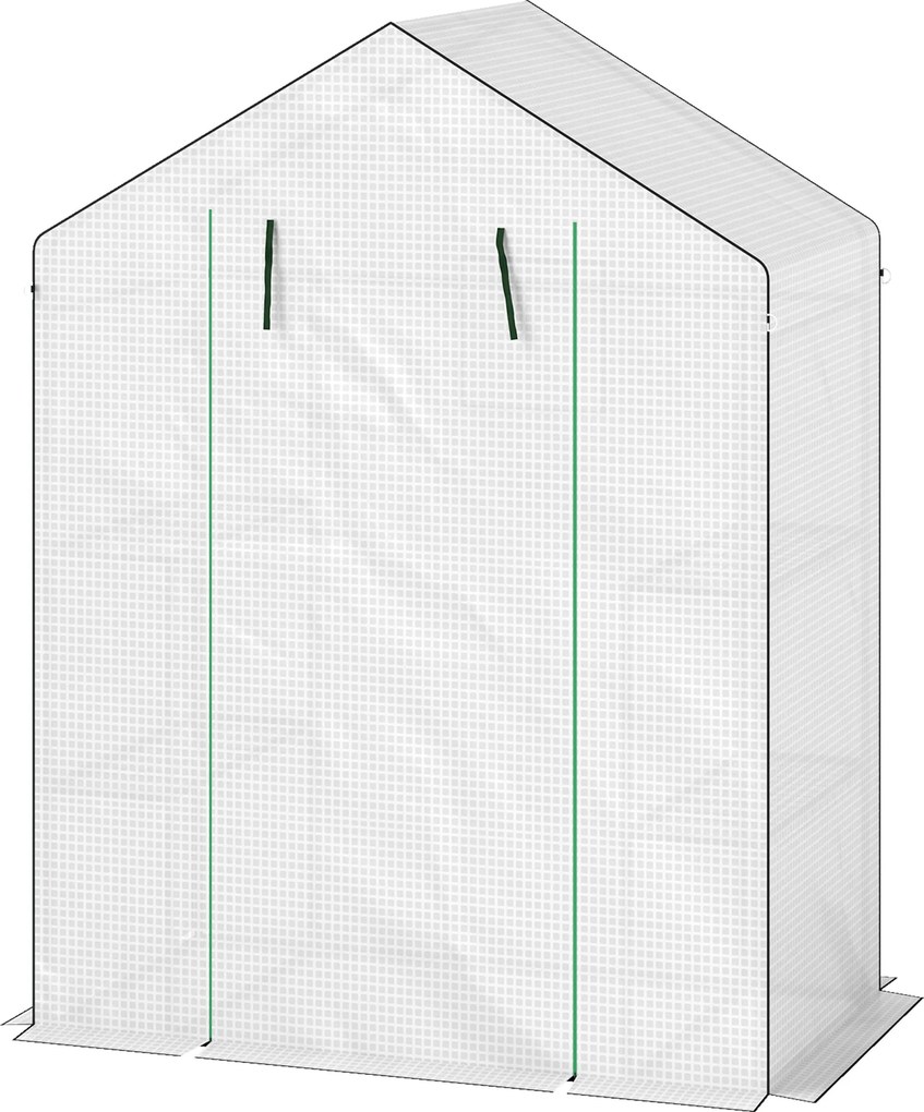 Skleník s policemi, miniskleník, odolný proti UV záření, síťované okno, dveře na zip, 143L x 74W x 190H cm, bílý