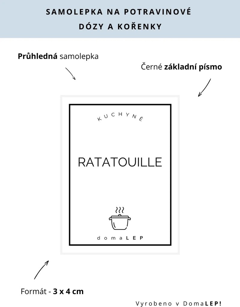 Samolepka na kořenky RATATOUILLE průhledná 3 × 4 cm základní písmo
