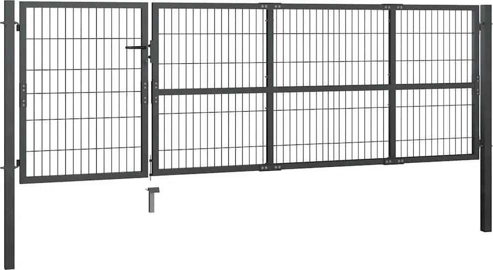 Zahradní brána se sloupky ocelová 350 x 100 cm antracitová 144399