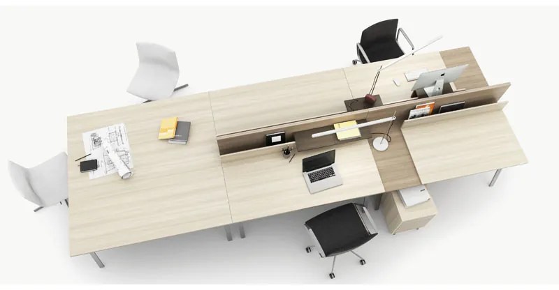 PLAN Kancelářský pracovní stůl DOUBLE LAYERS, posuvná vrchní deska, s přepážkami, dub přírodní / dub mořený