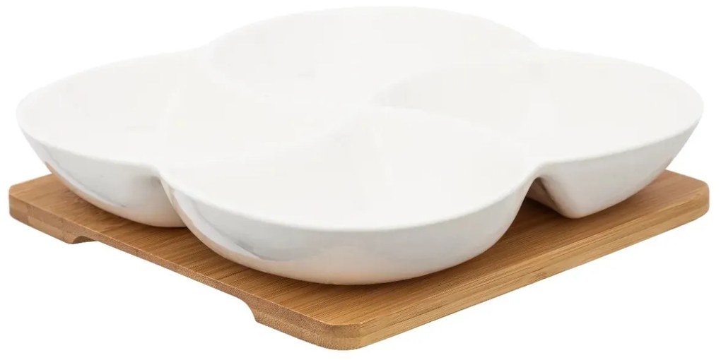 Altom Porcelánový set na pochutiny na bambusovém podnosu Regular, 22 x 22 x 4,5 cm