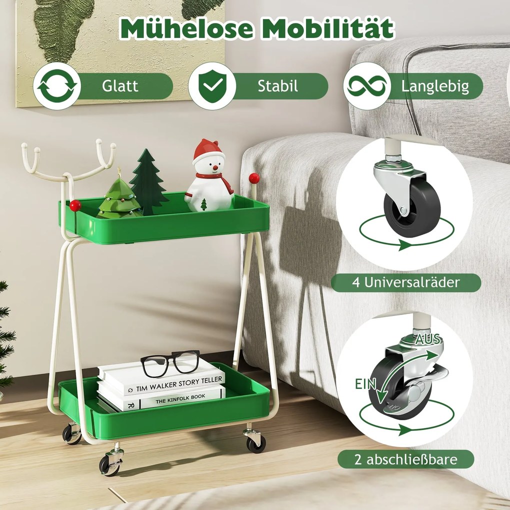 Costway 2 Vozík ve tvaru sobů Servírovací vozík Kuchyňský vozík pro vánoční