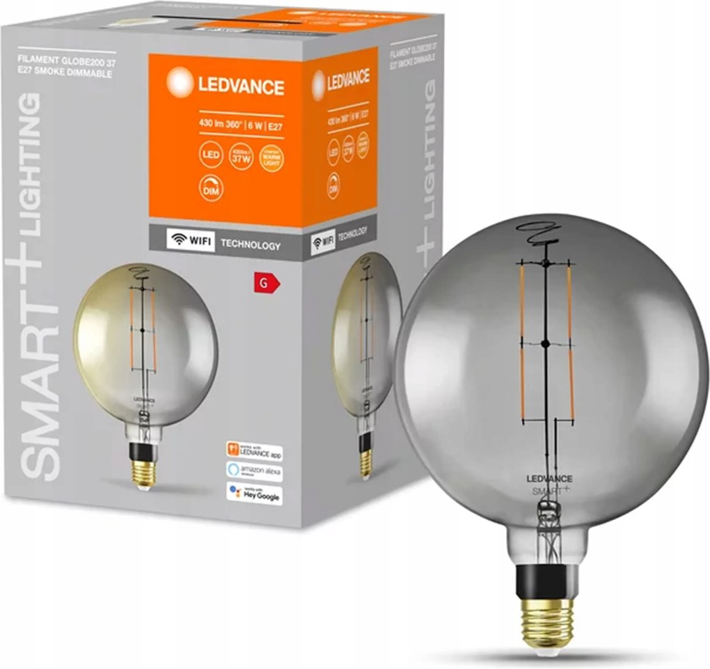 Lampa typu Globe Ledvance Smart Led E27 6W smoky WiFi 2500K 500lm Alexa
