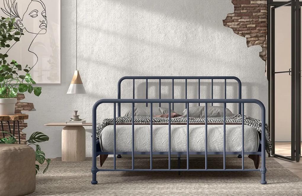 Tmavě modrá kovová postel Vipack Bronxx 160 x 200 cm
