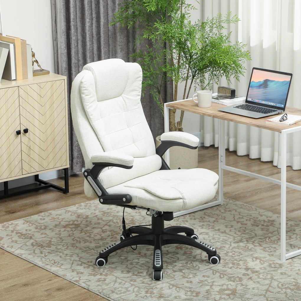 Vinsetto Ergonomická židle ke stolu s masážní funkcí, 68 x 72 x 110–120 cm, krémově bílá