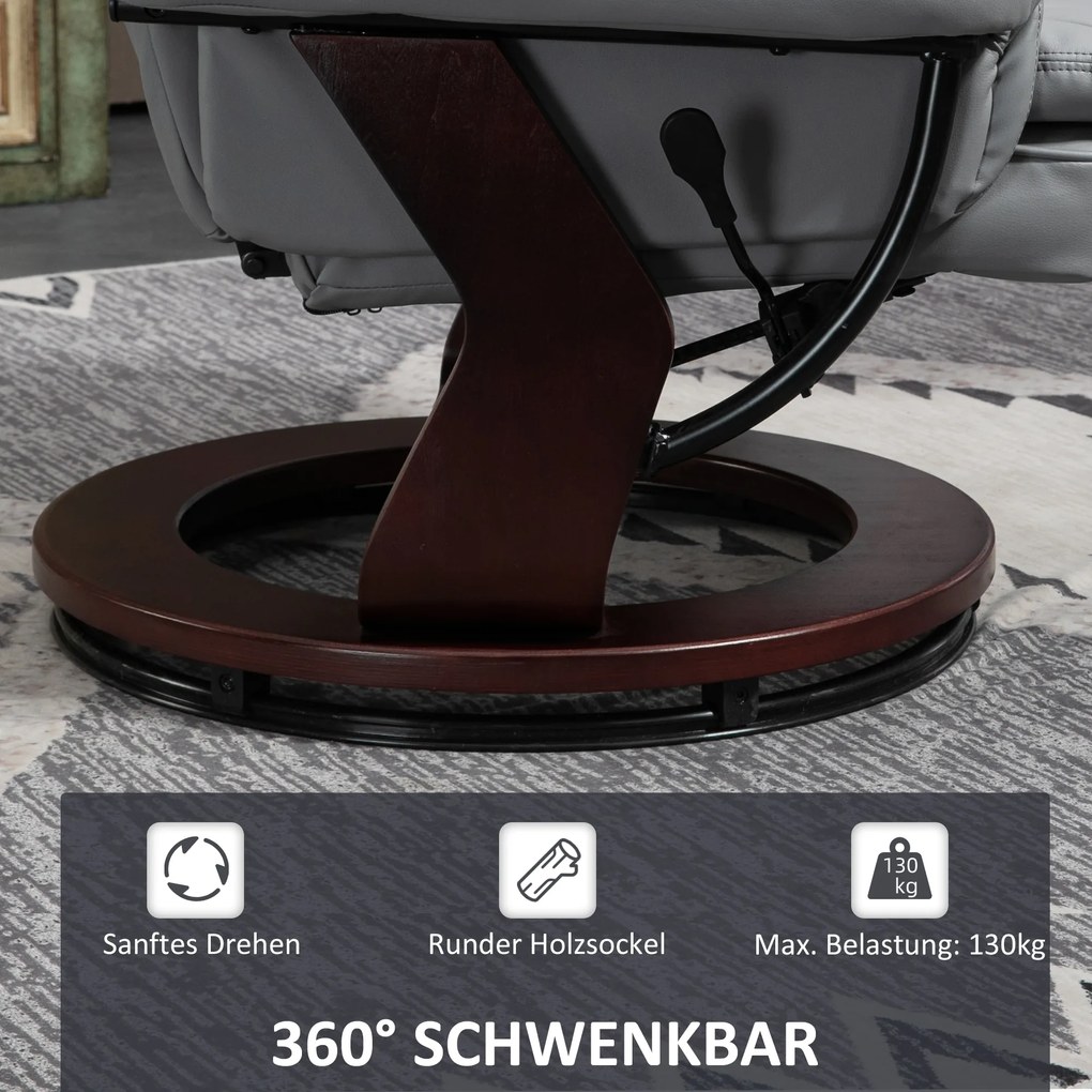 HOMCOM polohovací křeslo s taburetem 360° otočné TV křeslo s funkcí polohování TV křeslo polohovací s nosností do 130 kg do obývacího pokoje imitace …