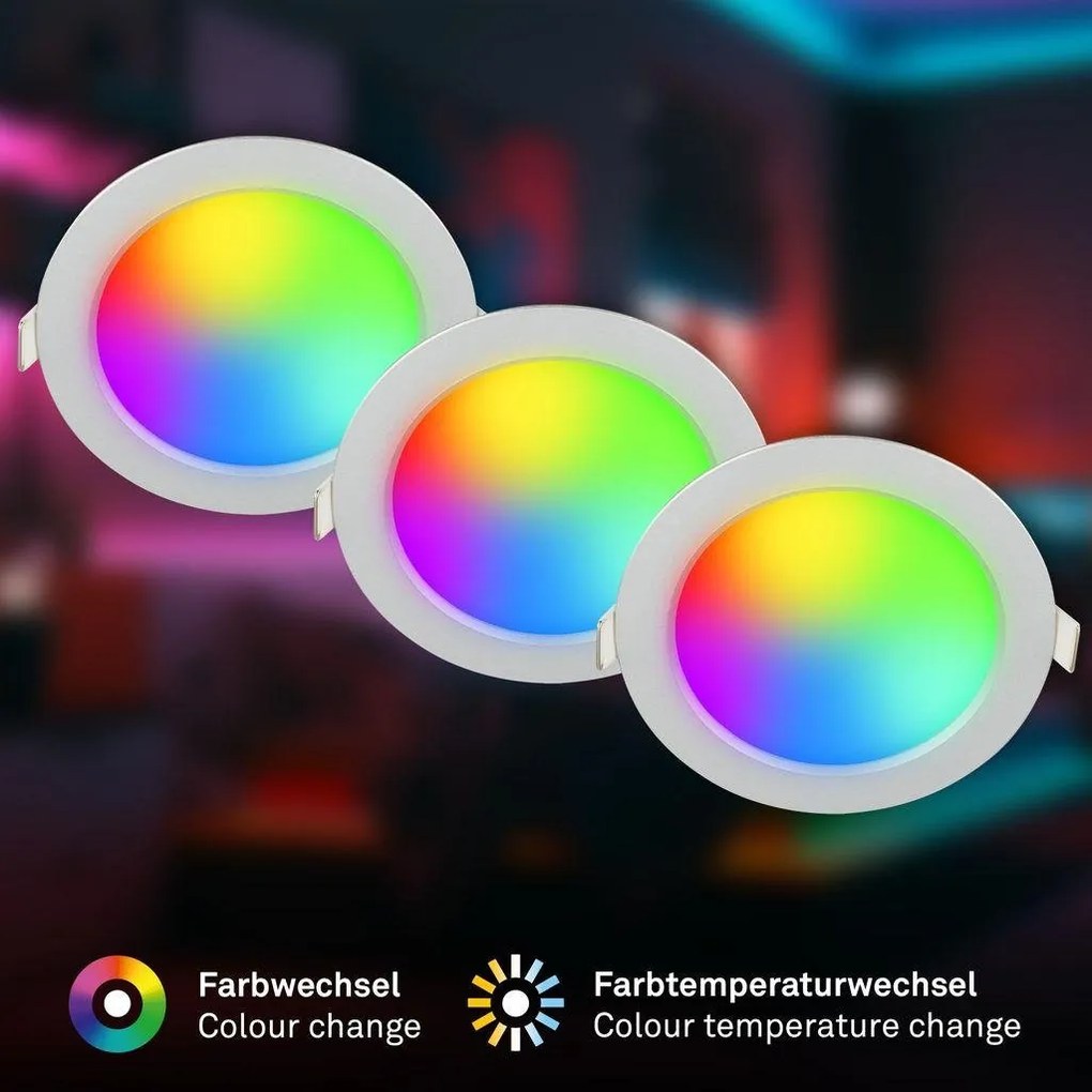 BRI 3945034 Fungo vestavné bodové svítidlo 100mm 3ks sada - 7W, 700lm, LED, stmívatelné, IP65, matný chrom - BRILONER
