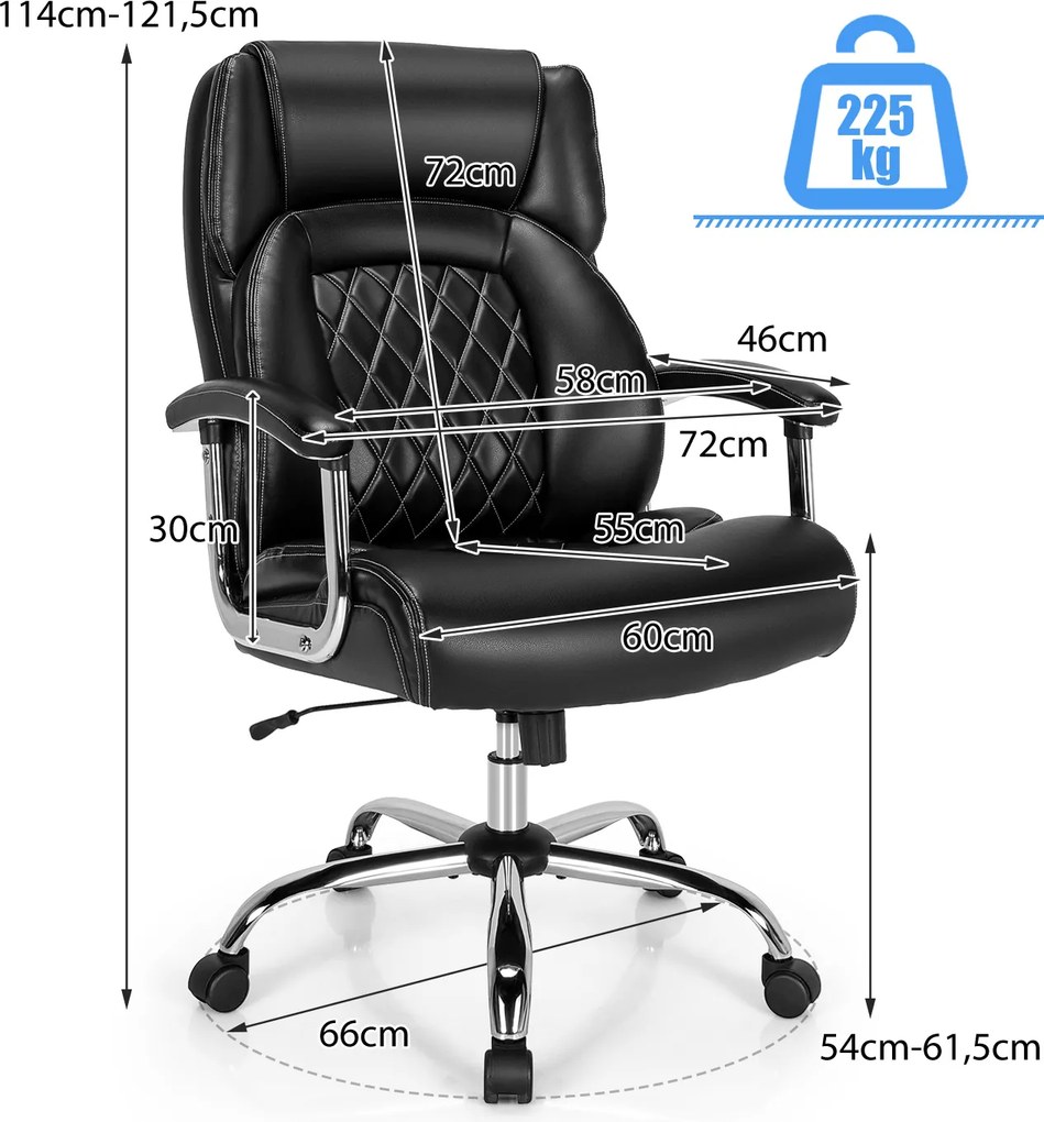 Costway Manažerská židle, ergonomická kancelářská židle, unese až 225 kg, psací