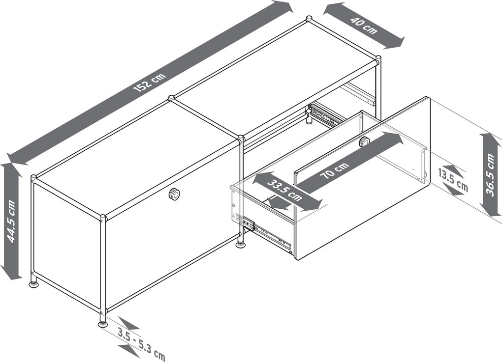 Tchibo - Nízká kovová skříňka »Cn3« se zásuvkami - barva: bílá