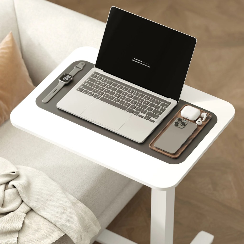 HOMCOM Výškově Nastavitelný C-Šikmý Stůl Úsporný Stůl pro Notebook Se Stojanem Na Kolečkách do Kanceláře a Obývacího Pokoje Bílý Nosnost 70 kg 65 x 4…