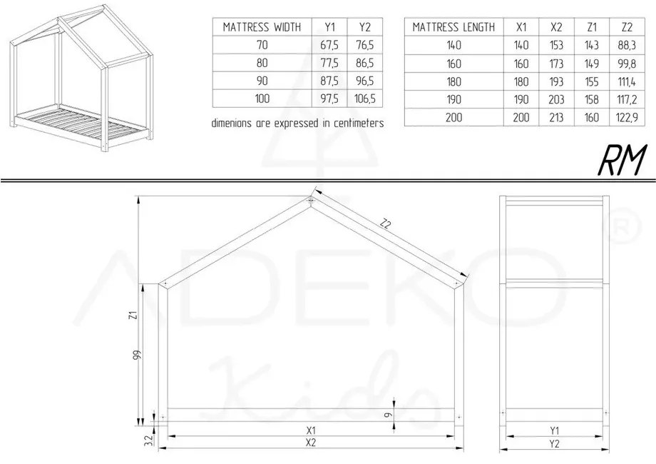 Domečková dětská postel s výsuvným lůžkem s úložným prostorem s roštem v přírodní barvě 120x200 cm RM – Adeko