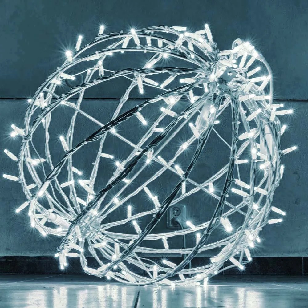 Easy fix 3D LED svítící koule, skládací, pr. 60 cm, ledově bílá, bílý kabel, IP67, hliník
