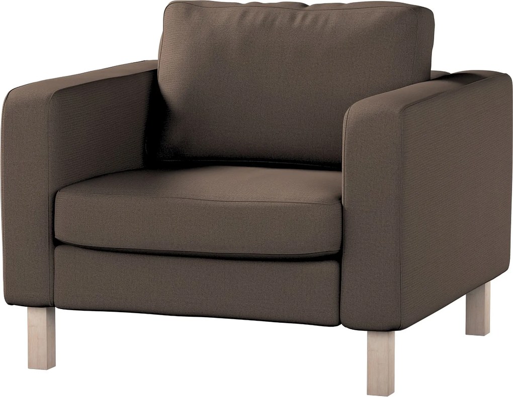 Potah na křeslo IKEA Karlstad, krátký barva hnědá látka pletený vzor