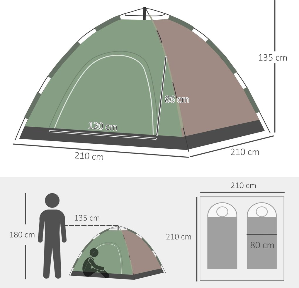 Outsunny Pop-Up Stan pro 4 Osoby, Plážový Stan s Taškou, Háčky na Světlo a Úložnými Kapsami, UV Ochrana, 210x210x135 cm