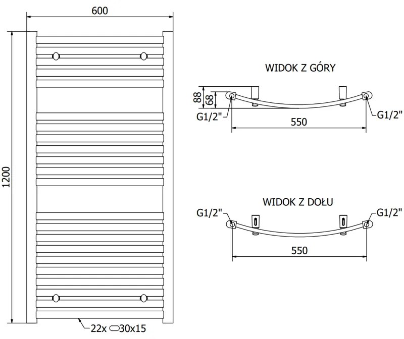 Mexen Helios koupelnový radiátor 1200 x 600 mm, 664 W, Bílá - W103-1200-600-00-20