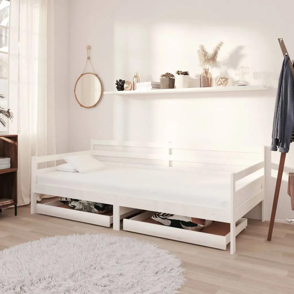 Denní postel s matrací 90 x 200 cm bílá masivní borové dřevo,  3083680