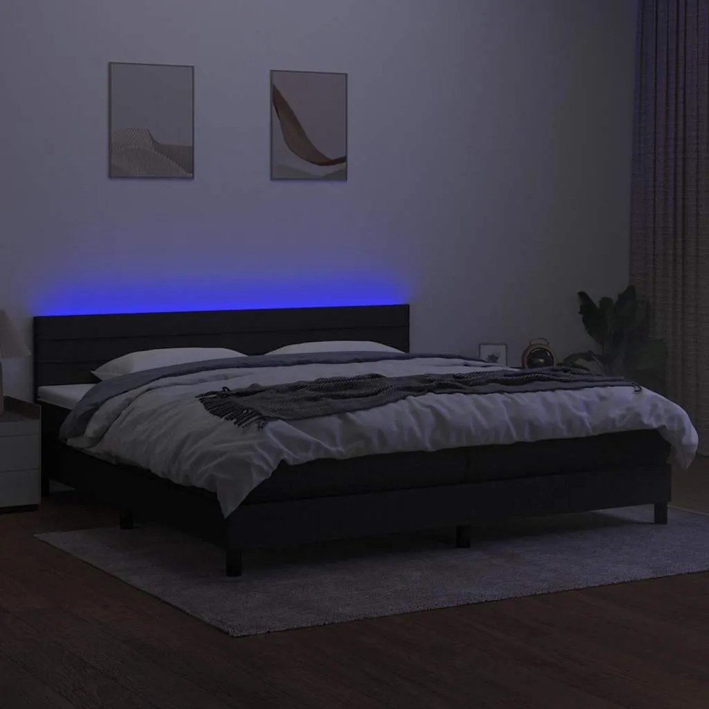 Box spring postel s matrací a LED černá 200x200 cm textil 3133263