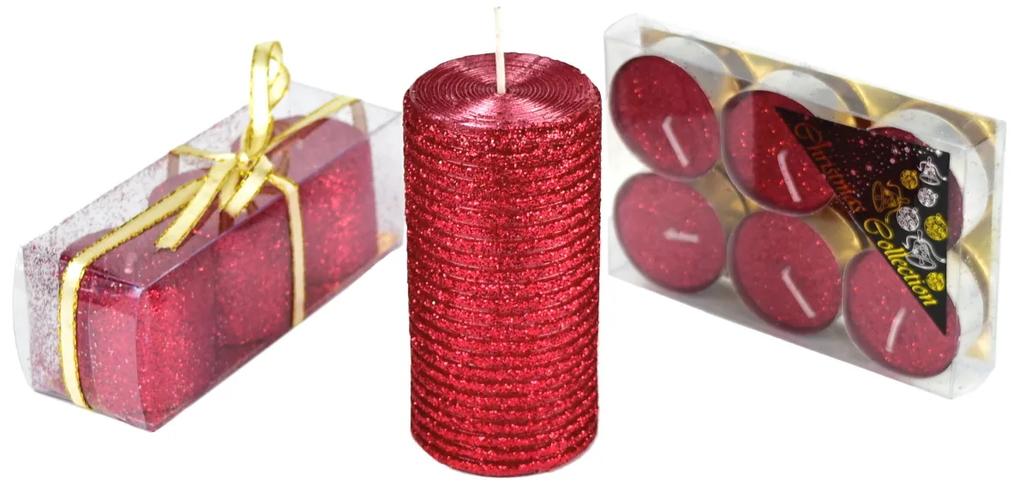 Set svíček s červeným glitrem