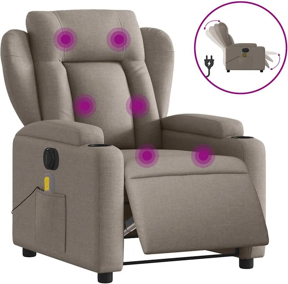 Elektrické masážní polohovací křeslo taupe textil 3204478