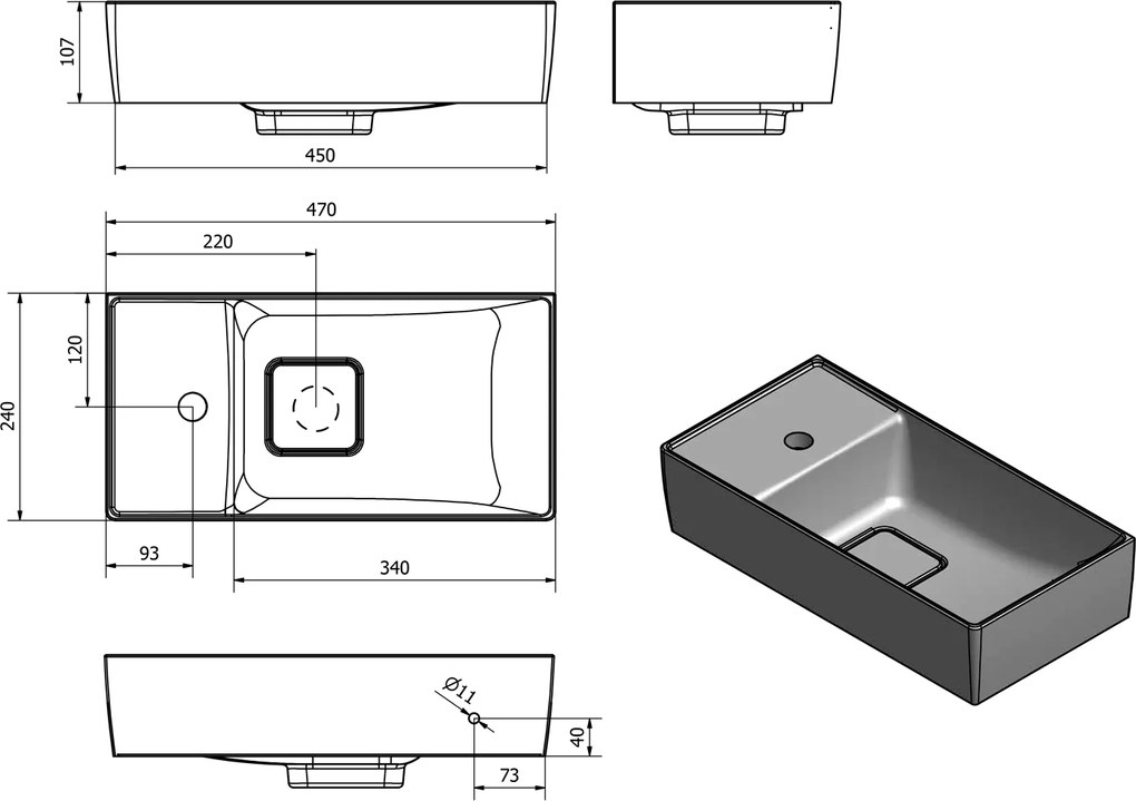 Sapho Maxx MX475 umývátko se záklopem 47,5x11x24 cm levé