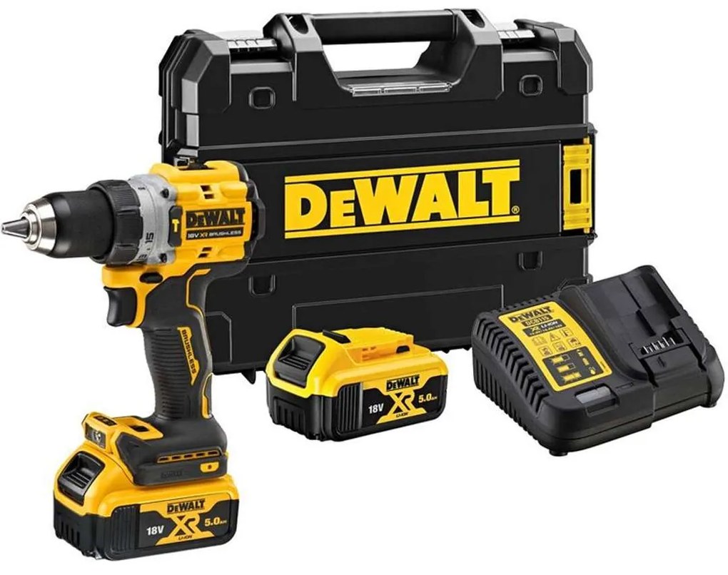 DeWALT Nářadí - 18V AKU vrtačka s příklepem, 2x aku 5,0 Ah XR, nabíječka DCD805P2T