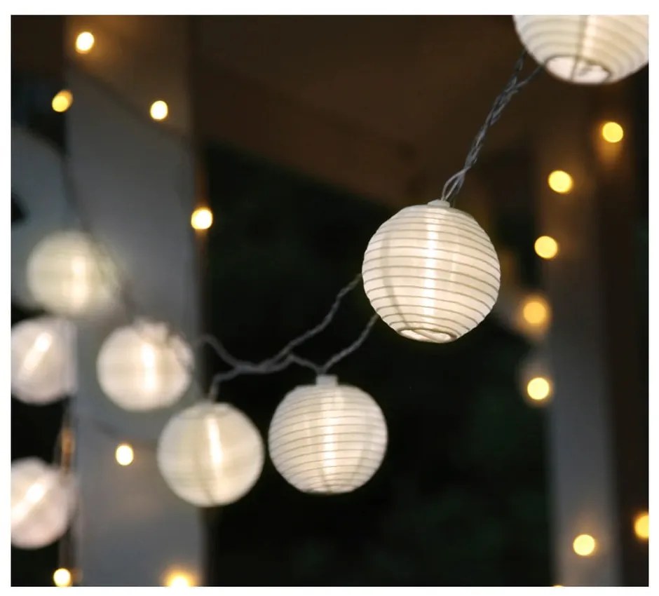 Bílý světelný LED řetěz s lampiony vhodný do exteriéru Best Season Festival, 10 světýlek