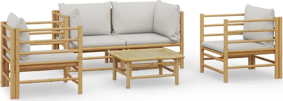 vidaXL 5dílná zahradní sedací souprava s poduškami bambus [3155089] Barva polštáře: Světle šedá