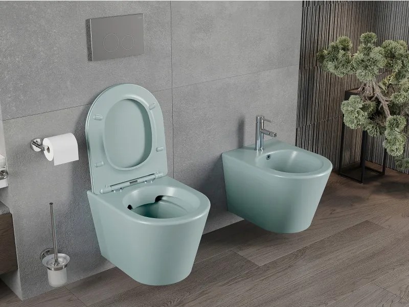 Mexen Rico WC mísa Rimless se zpomalovací duroplastovou deskou slim, světle zelená matná - 30724048